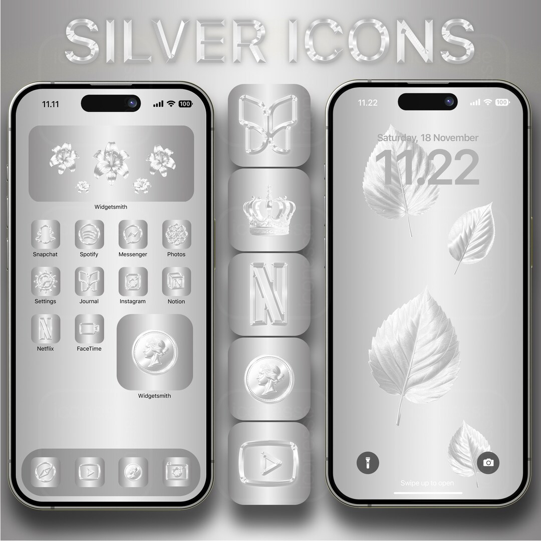 80+ Silver Style Icon Pack for Ios Devices, Luxury iPhone Icons ...