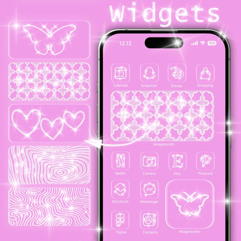 Baby Pink Holographic App Icon Pack for Ios - Glittering & Shiny ...