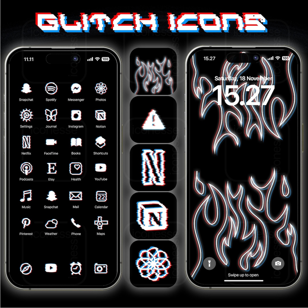Glitch Icon Pack for Ios Devices, Distorted 3D Pixel Theme, Hacker ...