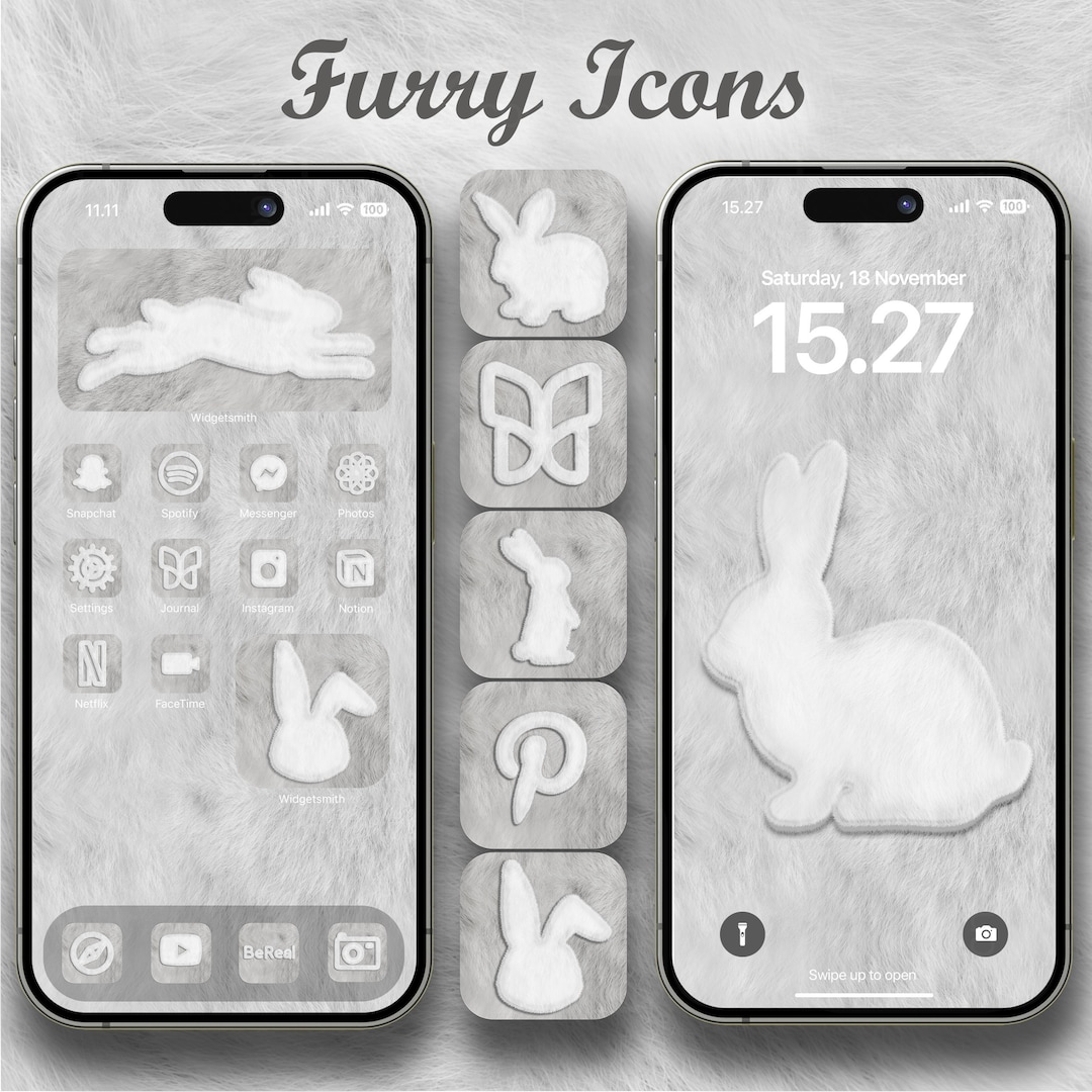 Furry Rabbit Ios App Icons, Grey Smooth Bunny App Bundle, Furry Phone ...