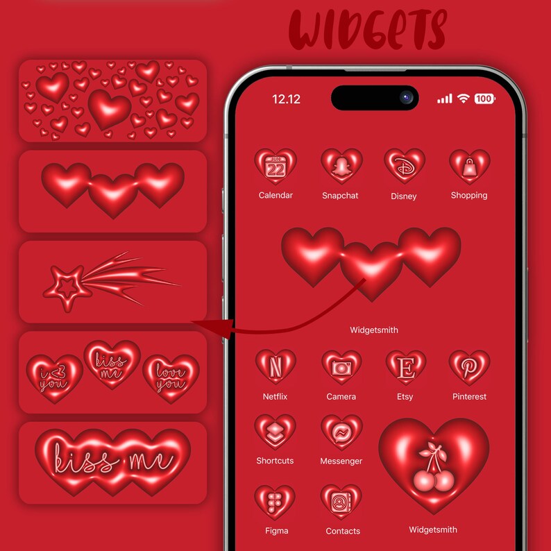 Romantic 3D Inflated Heart App Icons, Valentine’s Day Red Candy Heart ...