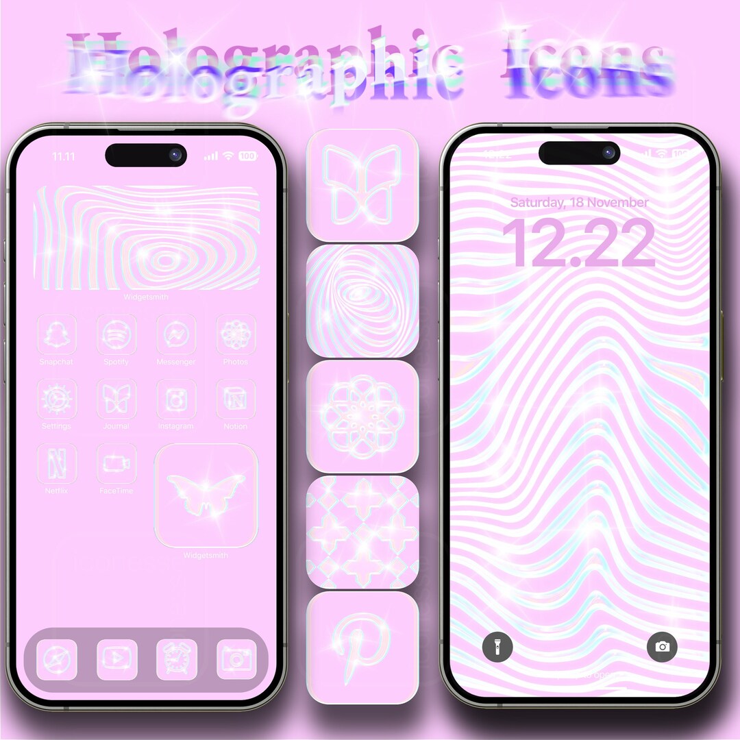 Baby Pink Holographic App Icon Pack for Ios Glittering & Shiny, Rainbow ...