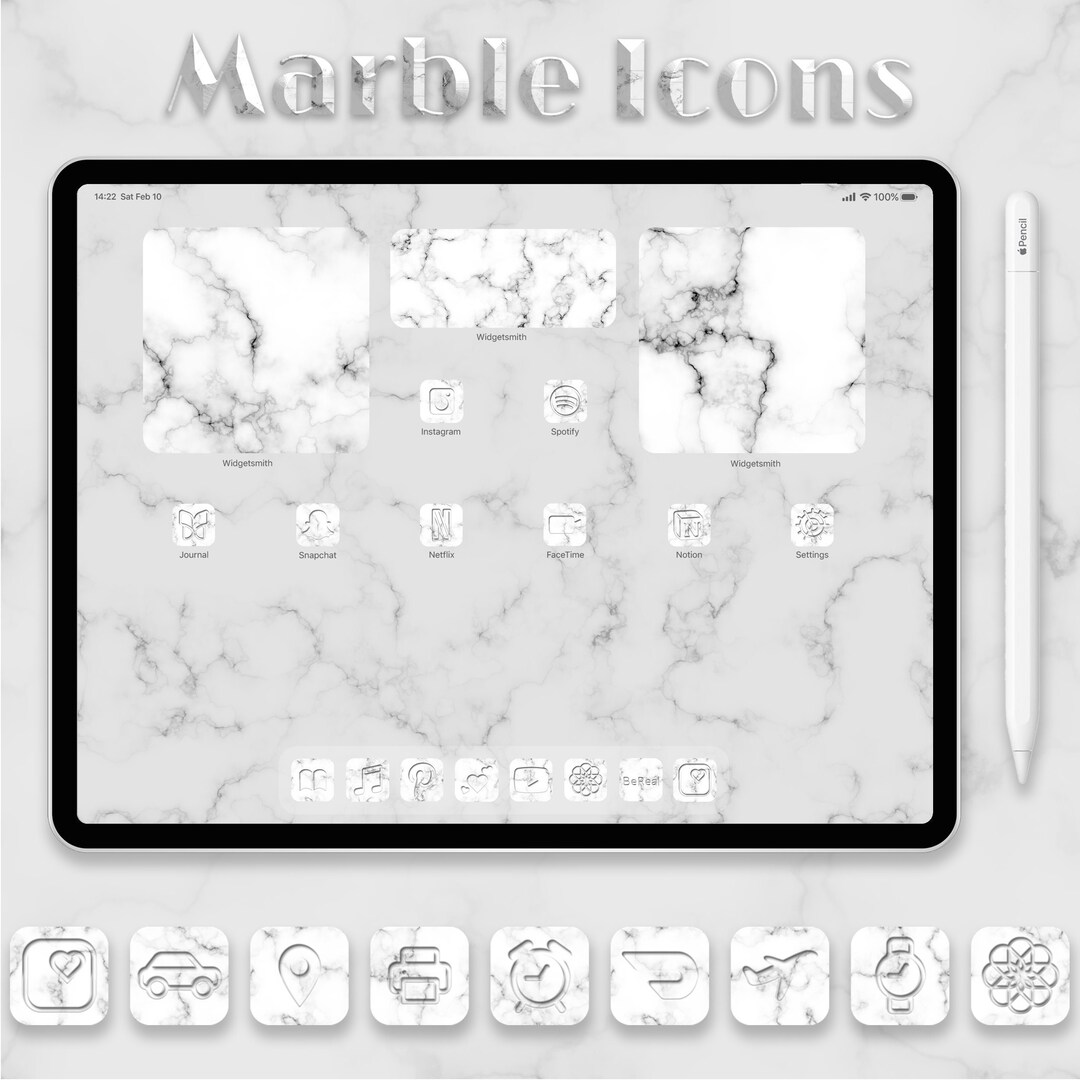 White Marble Themed App Bundle: Unique Icon Pack for Ipad, Elegant ...