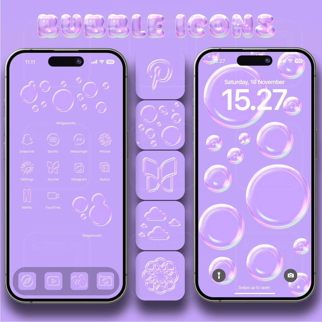 80+ Bubble App Icons, Light Purple Phone Icons Pack, Bubble Aesthetic ...