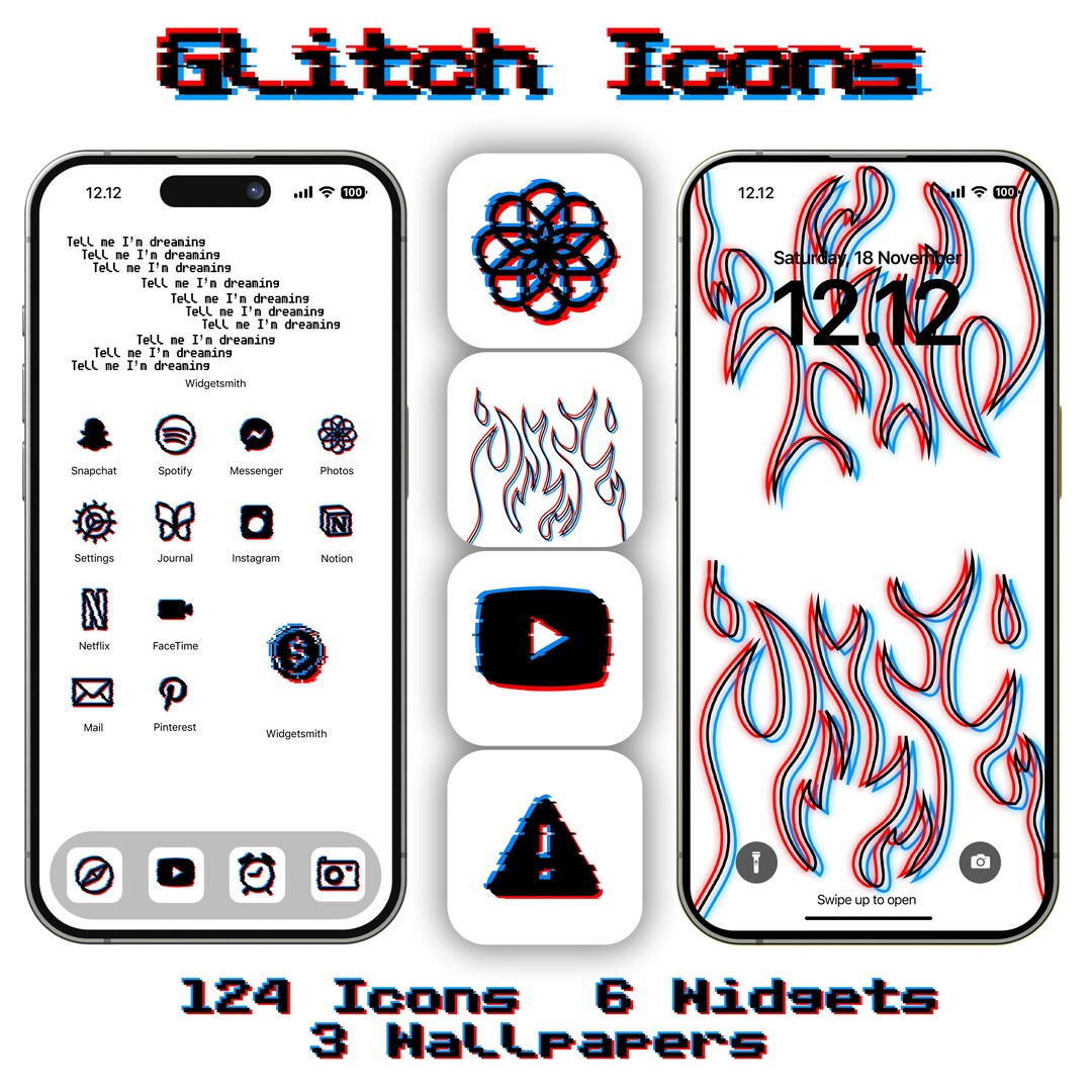 Glitch Icon Pack for Ios Devices, Distorted 3D Pixel Theme, Hacker ...