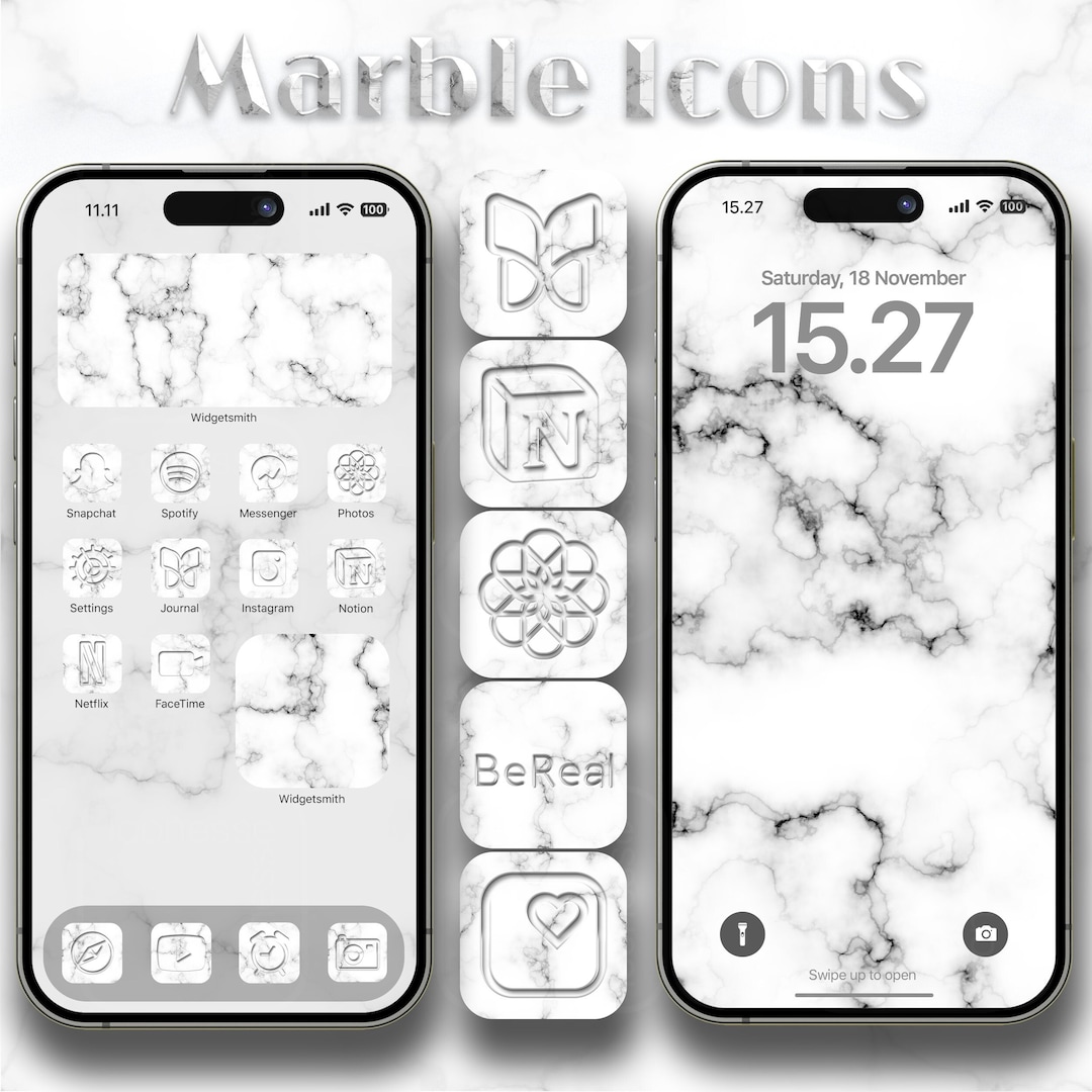 White Marble Themed App Bundle: Unique Icon Pack for Ios, Elegant Phone ...
