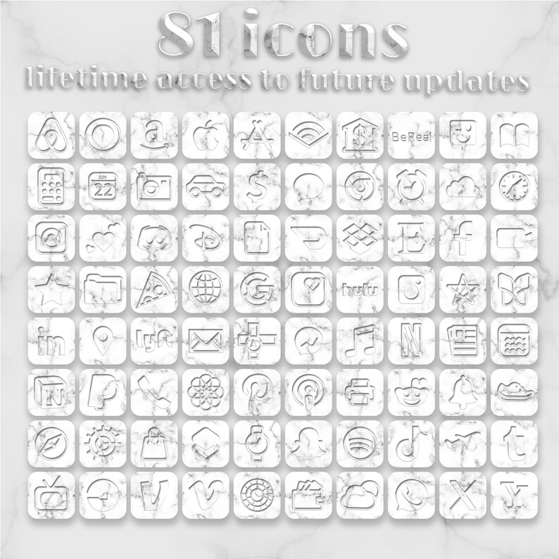 White Marble Themed App Bundle: Unique Icon Pack for Ipad, Elegant ...