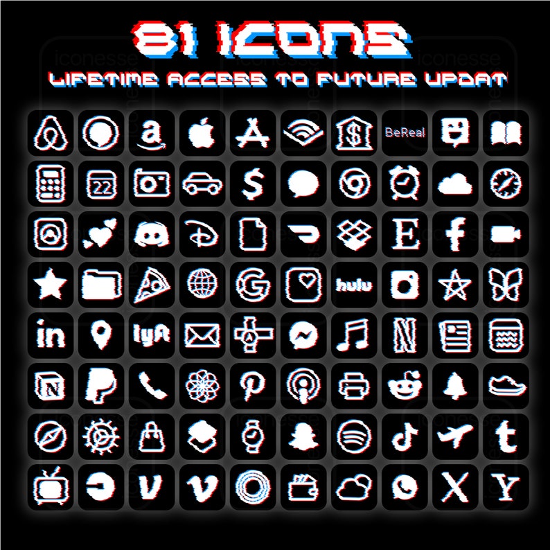 Glitch Icon Pack for Ios Devices, Distorted 3D Pixel Theme, Hacker ...
