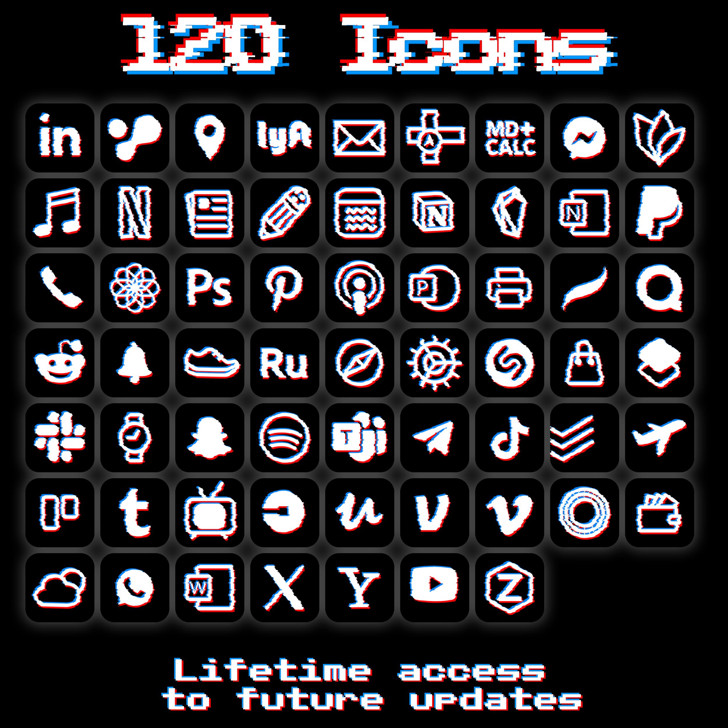Glitch Icon Pack for Ios Devices, Distorted 3D Pixel Theme, Hacker ...
