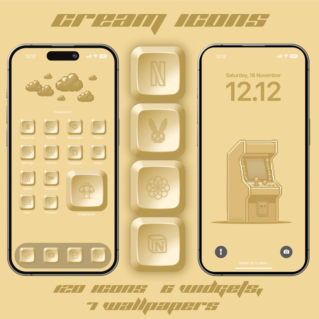 120 Cream Keyboard Cap Icon Pack for Ios Devices, 8bit Red Retro Arcade ...