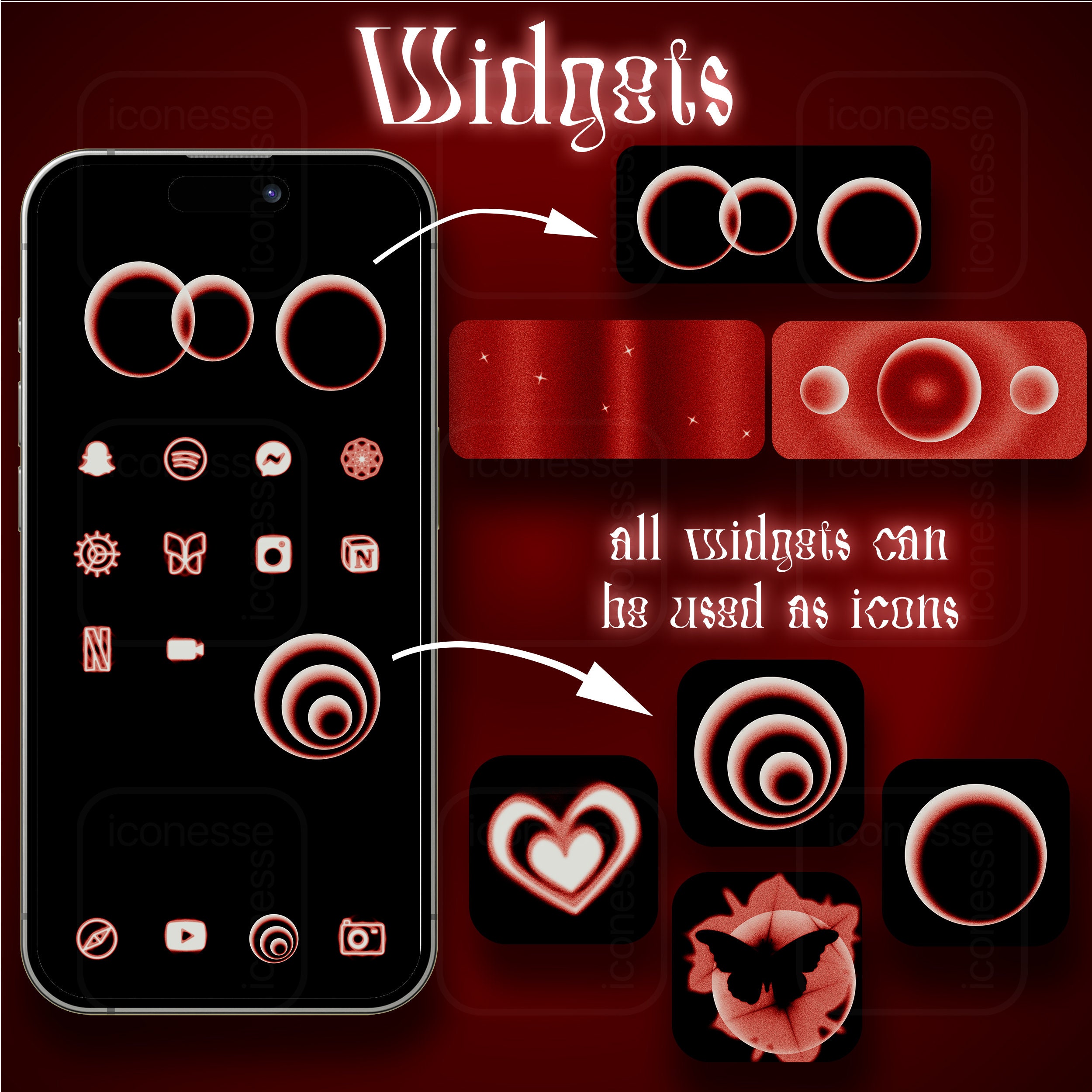 80 Red Aura Glow Icon Pack for Ios Devices, Aesthetic Midnight Moon ...