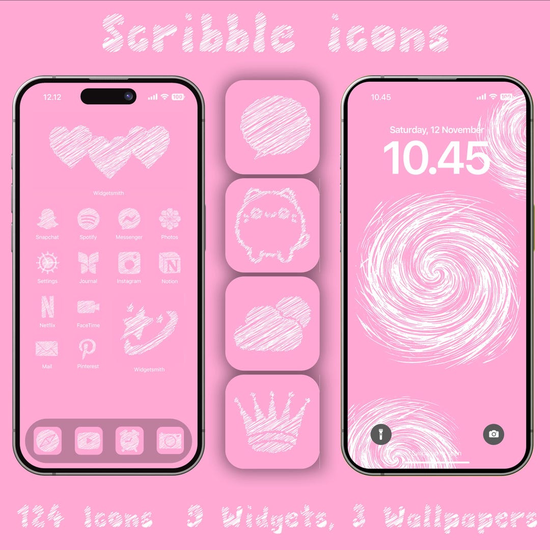 Pink Doodle App Icon Pack: Scribble Theme for Ios - Etsy