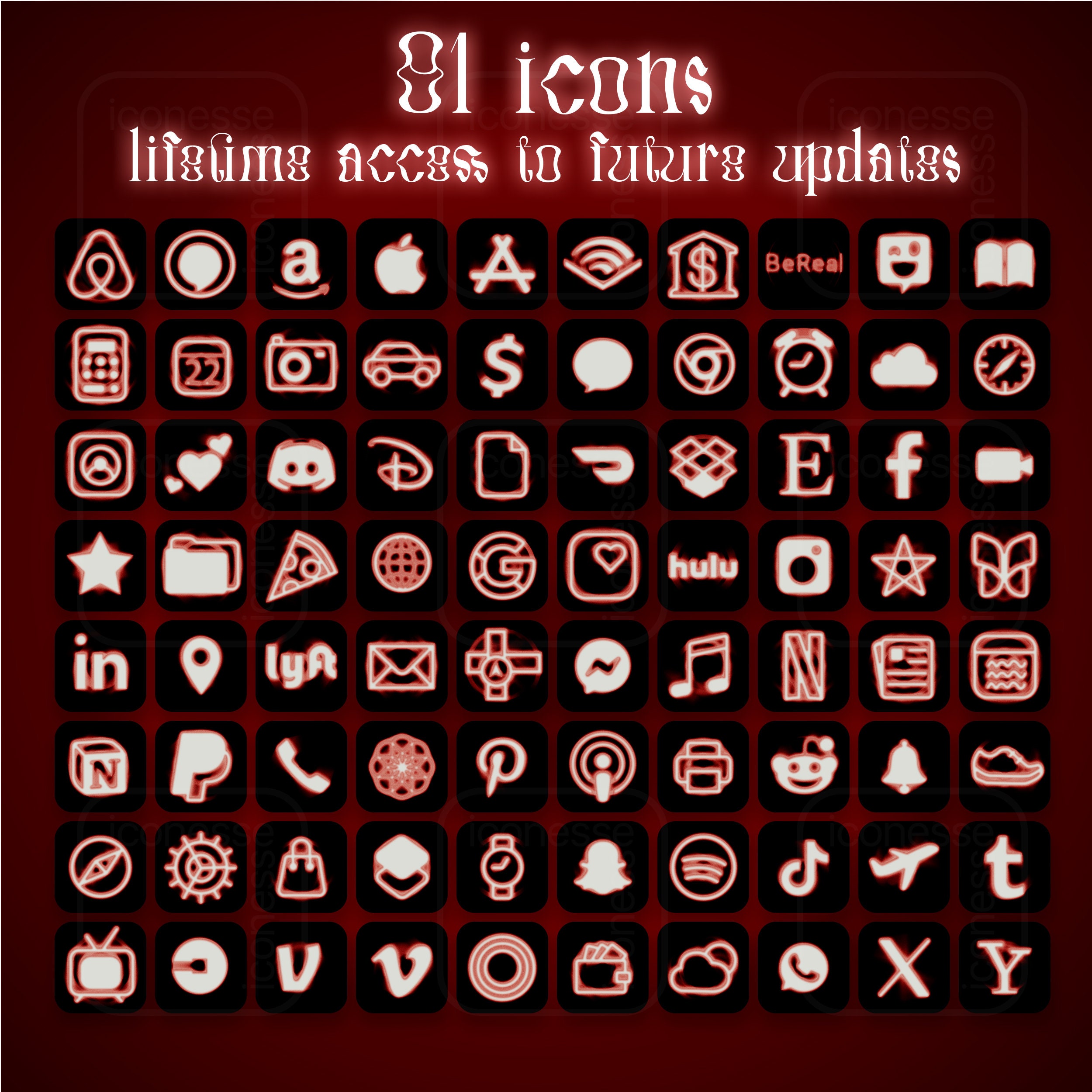 80+ Red Aura Glow Icon Pack for Ios Devices, Aesthetic Midnight Moon ...