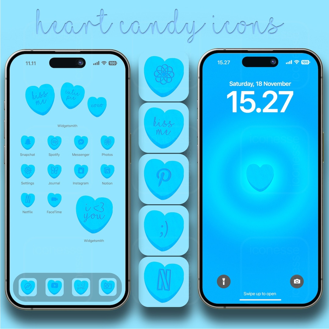 Blue Candy Heart App Icon Pack: Ios Love Theme (digital Download) - Etsy