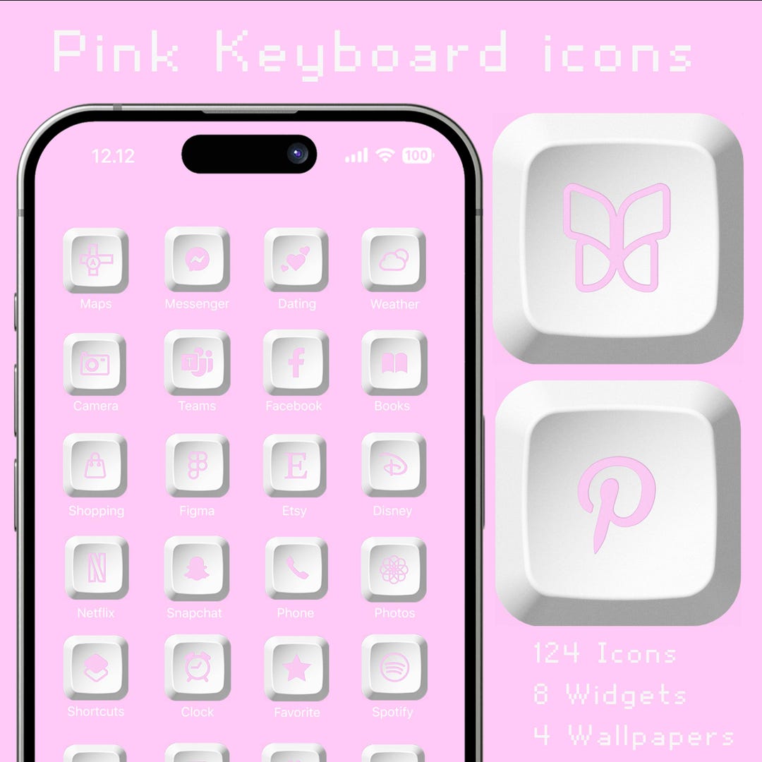 Pink Keyboard App Icons, Arcade 8bit Love Theme, Mechanical Key Cap ...