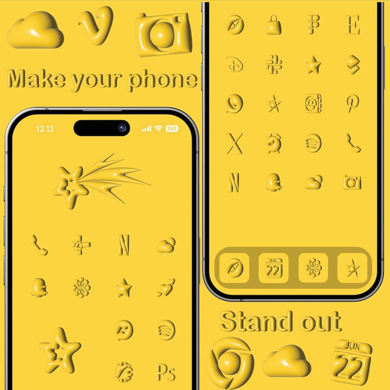 3D Golden Inflated Bubble Gum App Icons: Sunny Yellow iPhone Theme ...