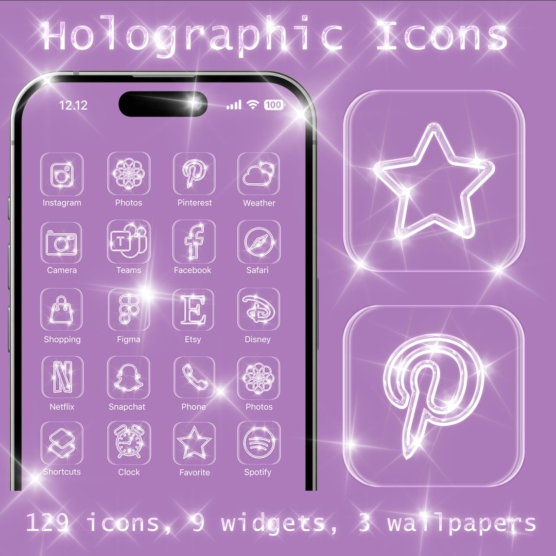 120+ Purple Holographic App Icons for Ios - Glittering & Shiny, Violet ...