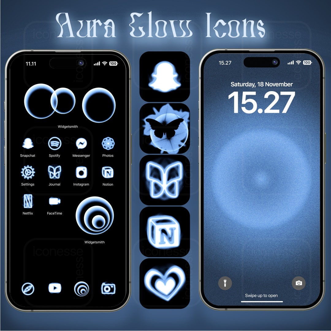 Midnight Aura Glow Icon Pack for Ios Devices, Aesthetic Midnight Moon ...