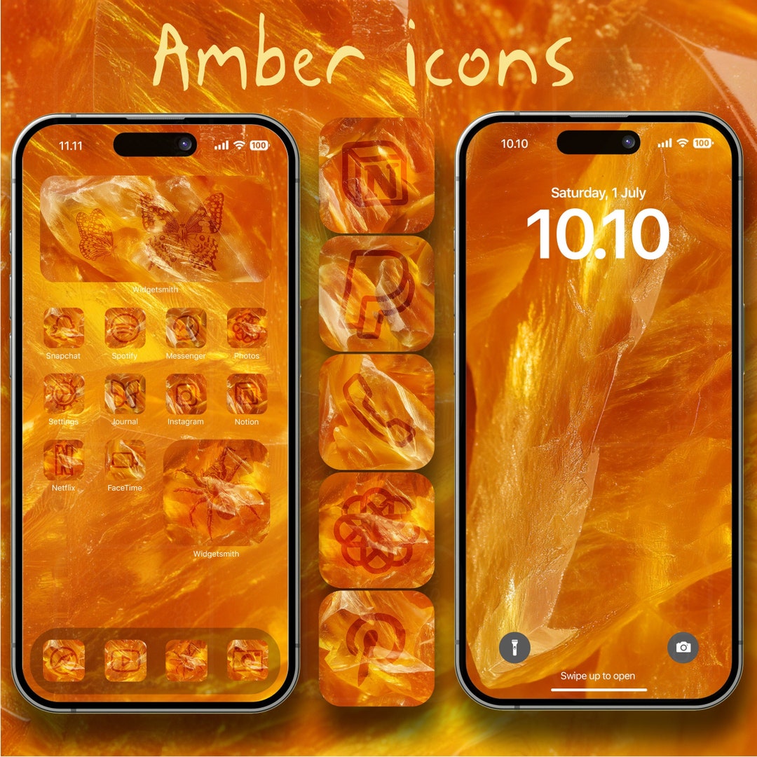 Amber Summer App Icons, Aesthetic Orange Colorful Glow Theme, Radiant Amber Wallpaper, Summer ...