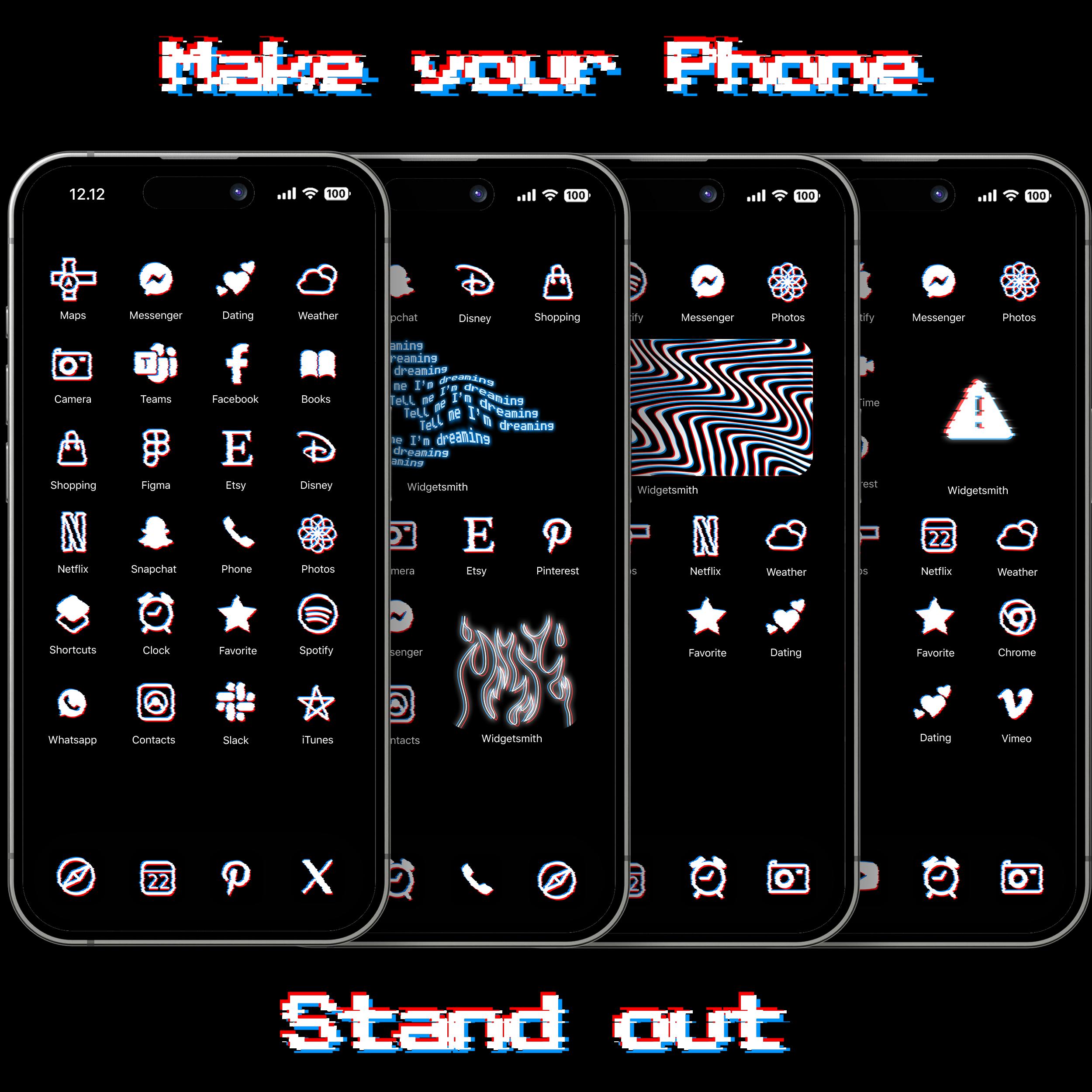 Glitch Icon Pack for Ios Devices, Distorted 3D Pixel Theme, Hacker ...