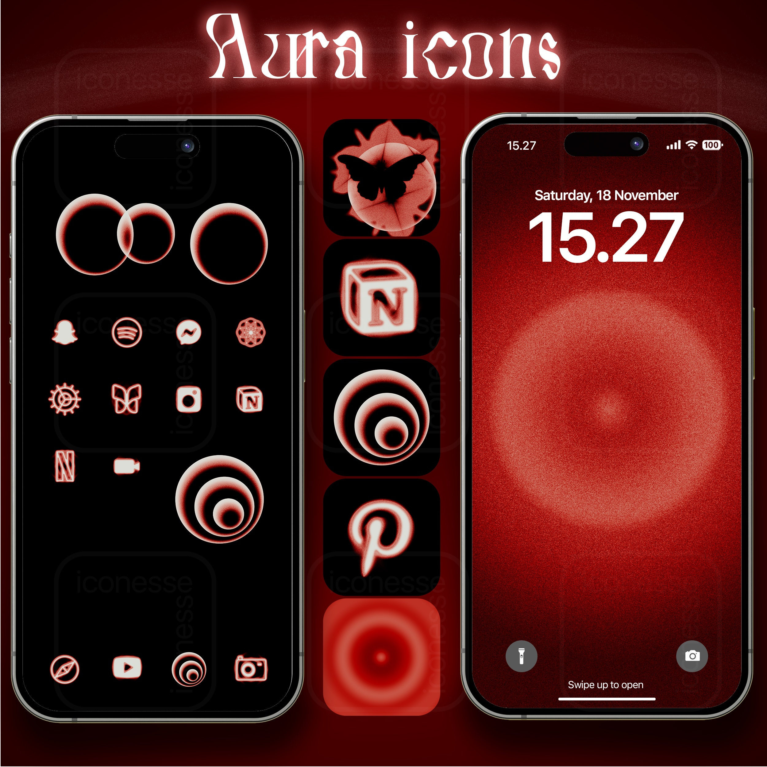 80+ Red Aura Glow Icon Pack for Ios Devices, Aesthetic Midnight Moon ...