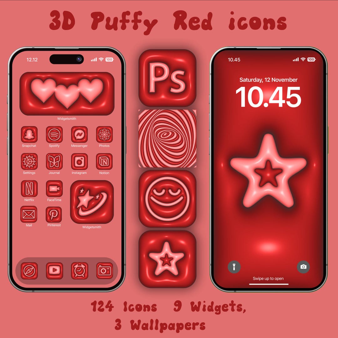 Cherry Red 3D App Icons: Y2K Theme, 120+ Icons (digital Download) - Etsy