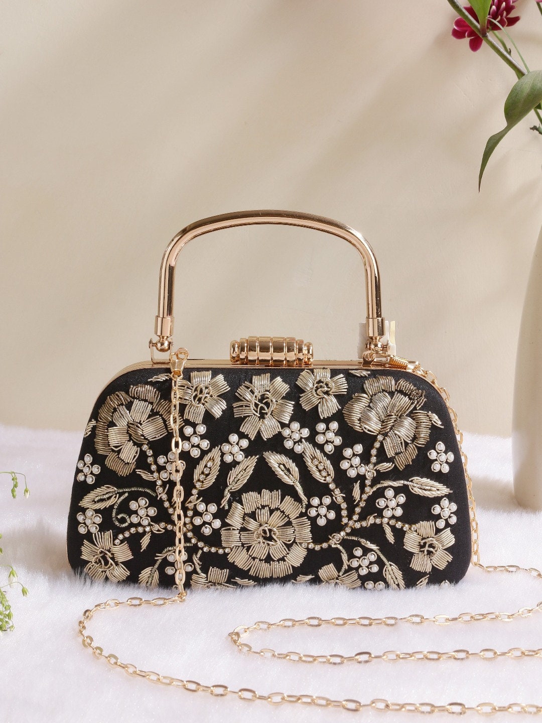 Floral Embroidery Clutch Bag, Embroidered Flower Clutch Bag, Beaded ...