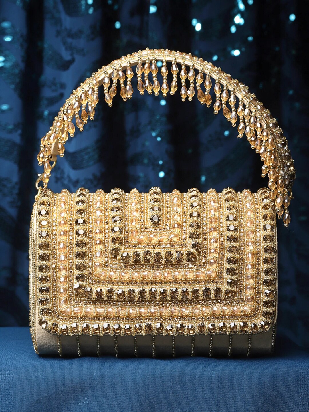 Coffer Stone Work Embellished Suede Foldover Clutch Evening Clutch Bag ...