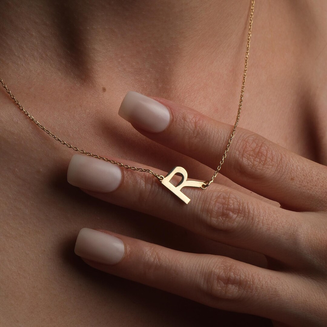 14K Solid Gold Letter Necklace, Letter Necklace, Letter Necklace ...