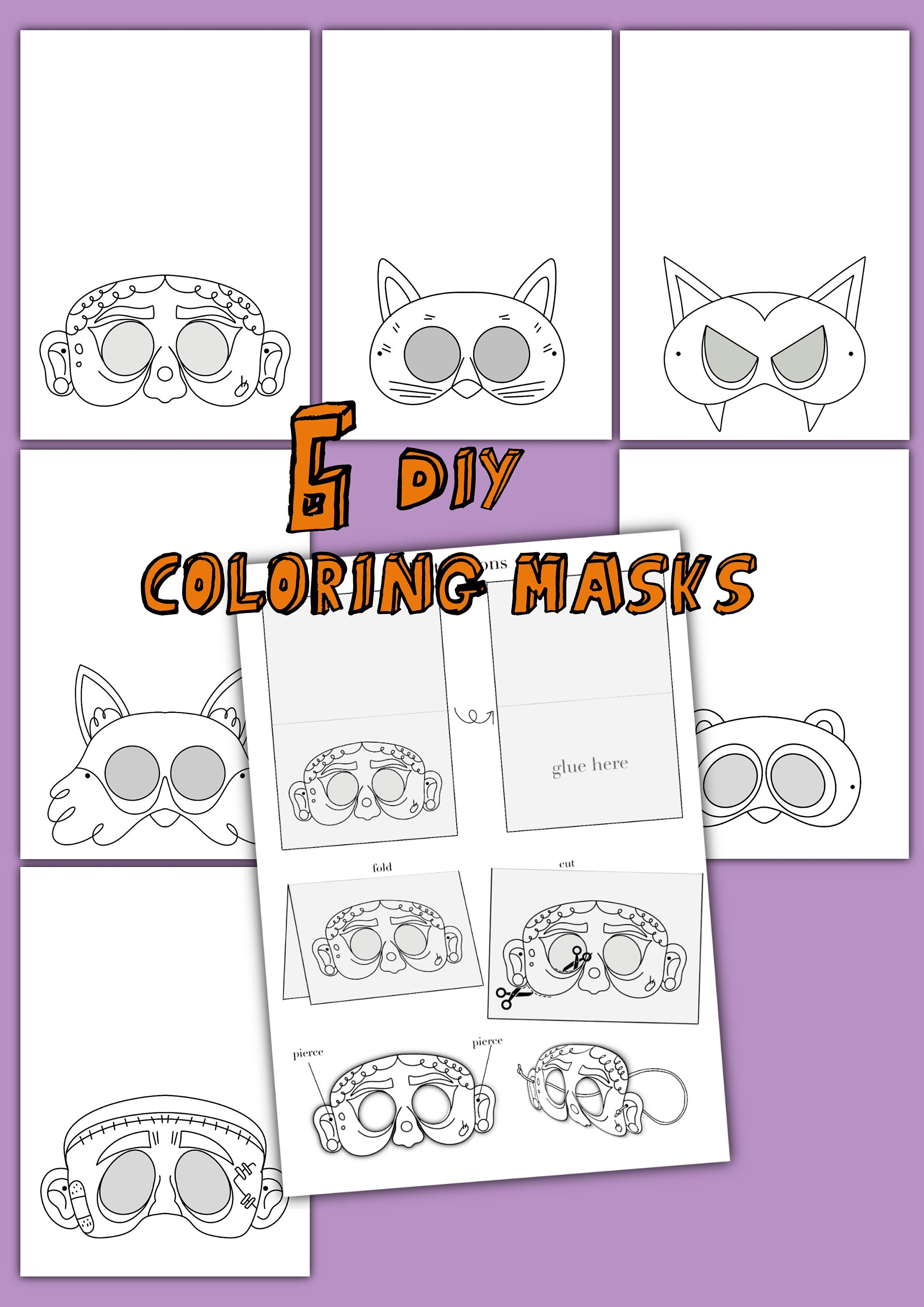 Halloween Printable Coloring Pages for Kids, Printable Masks, Halloween ...