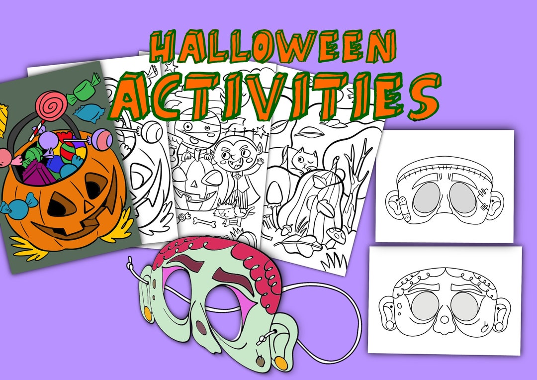 Halloween Printable Coloring Pages for Kids, Printable Masks, Halloween ...