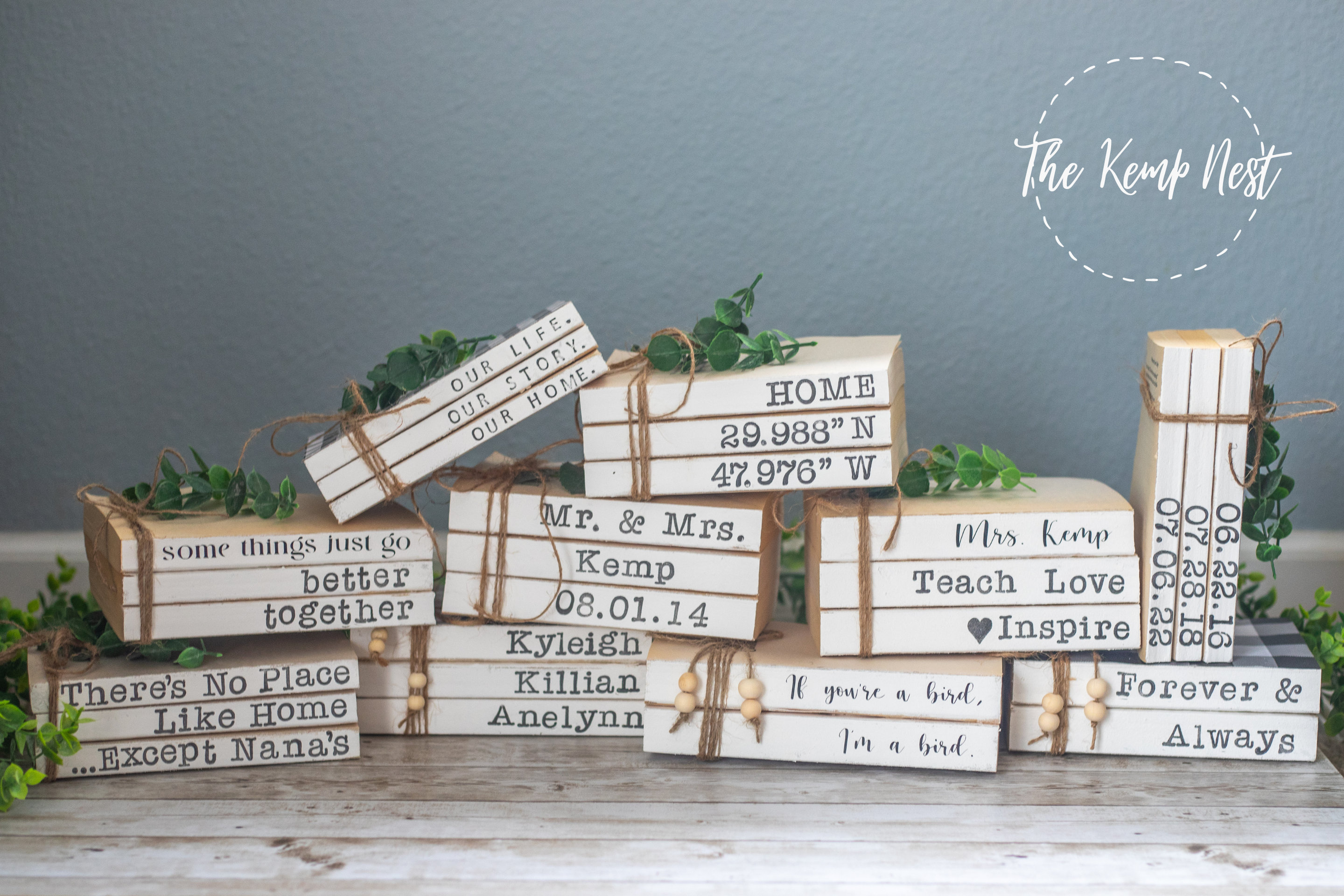 Book Stacks With Names, Stamped Book Stacks, Mother's Day Gifts, Kids ...