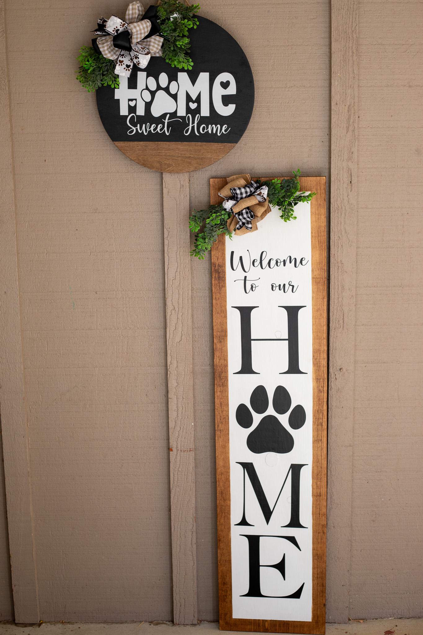 Pet Porch Leaner-welcome Porch Sign-wooden Front Door Sign- Pawprint ...