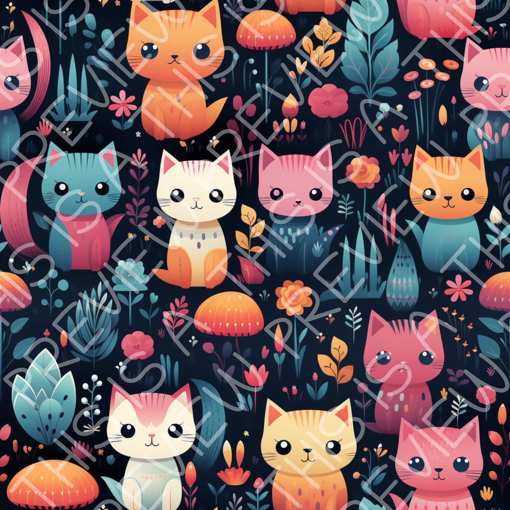 Cute Cat Seamless Pattern, Printable Paper, Digital Paper - Etsy