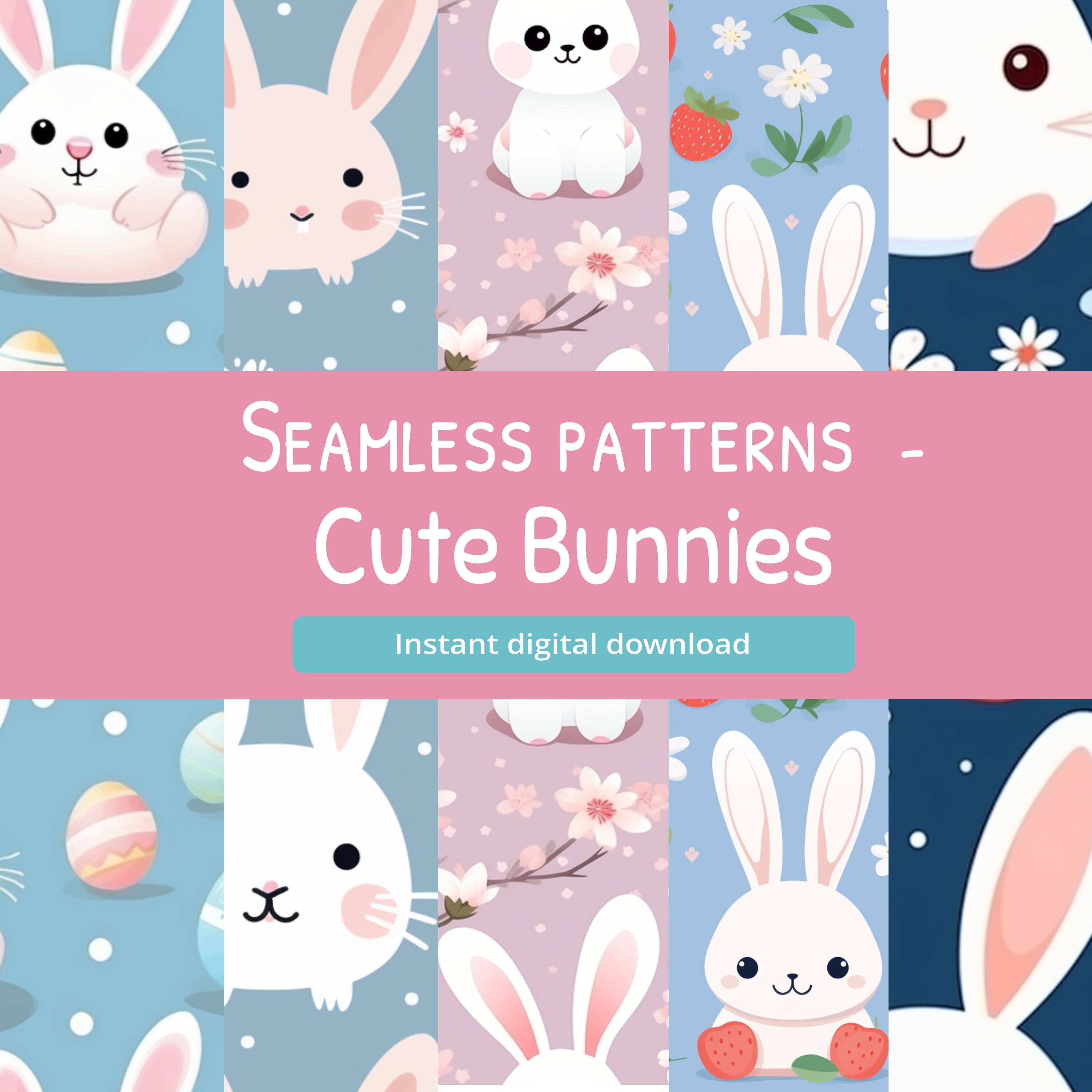 Cute Seamless Bunny Pattern, Digital Paper, Rabbits, Adorable, Easter ...