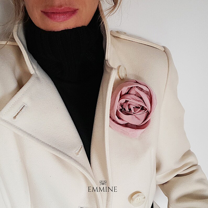 Dusty Pink Rose Lapel Pin for Women Suit Set Taffeta Rose Brooch for ...