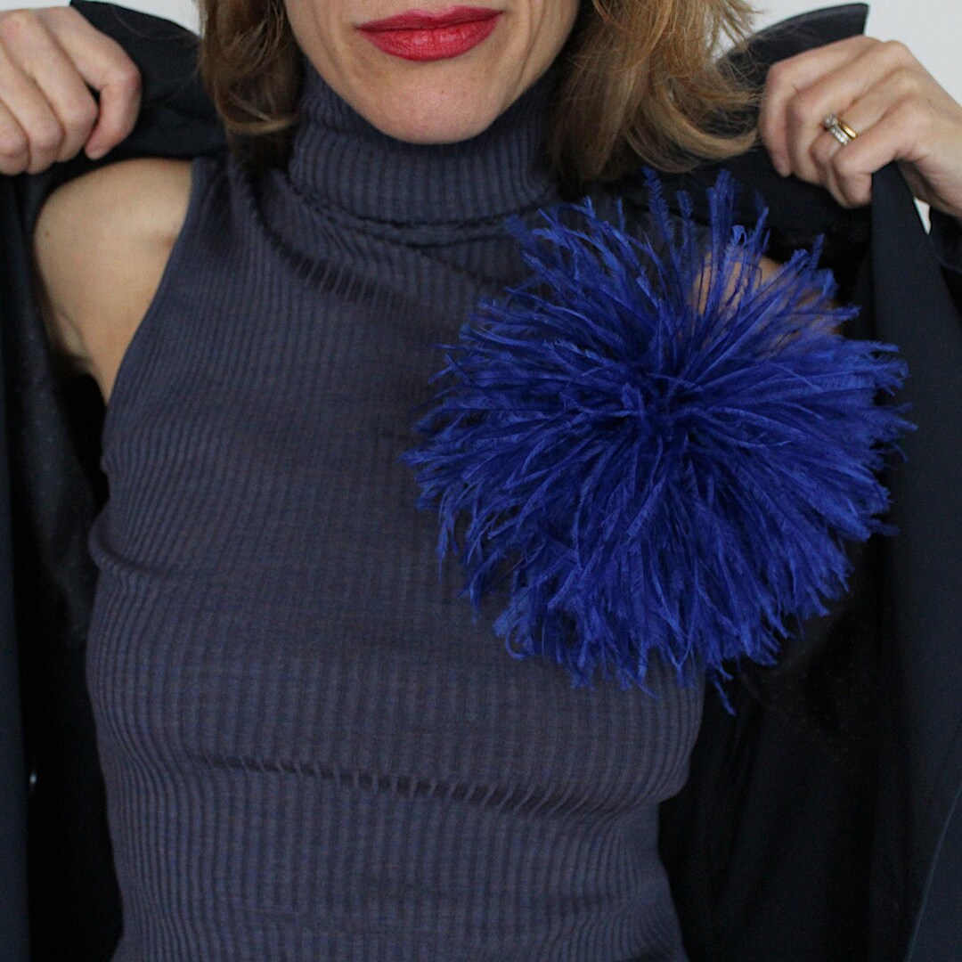 Royal Blue Ostrich Feathers Brooch for Evening Gown, Art Deco Vibe ...