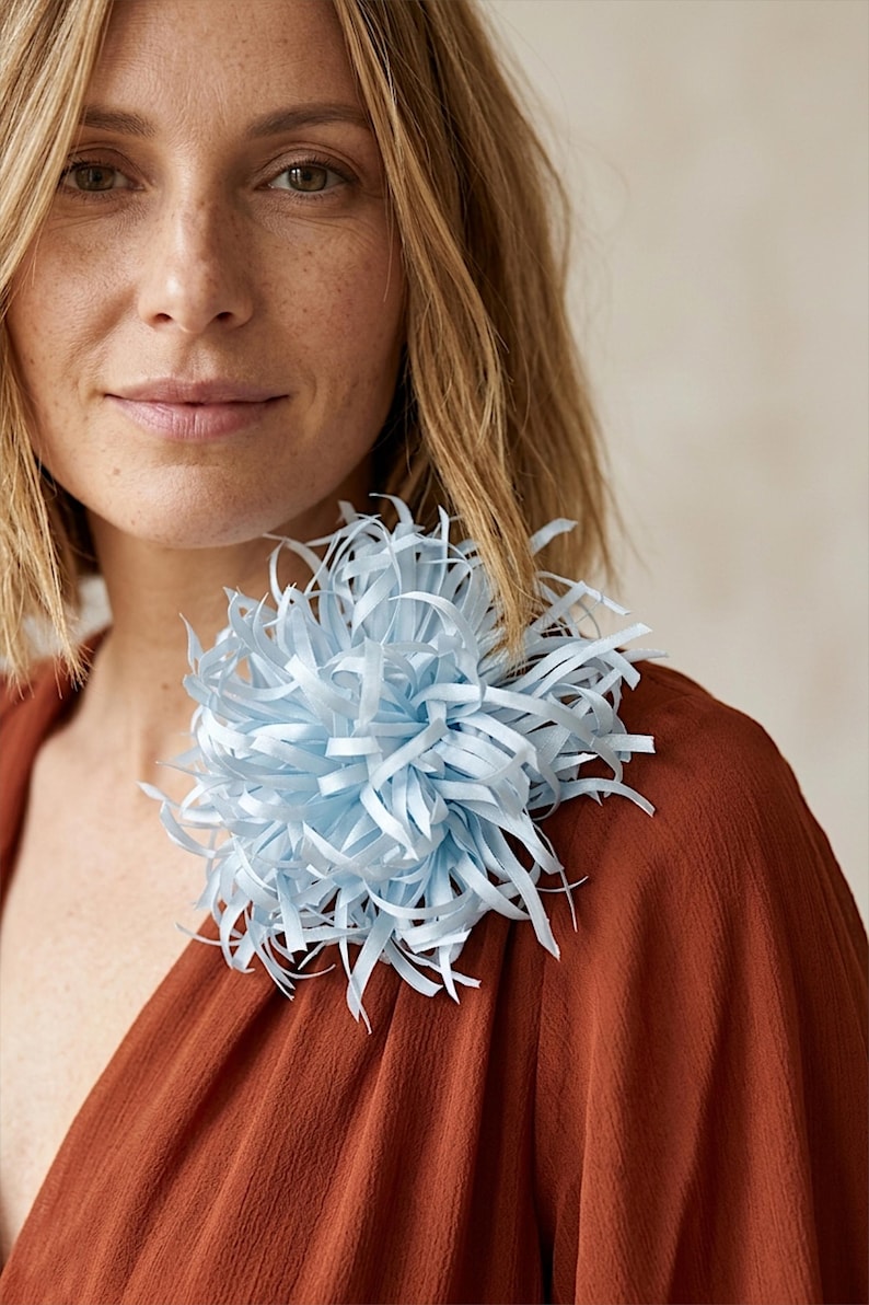 Large Flower Brooch Light Blue Silk Lapel Pin Chrysanthemum Floral ...
