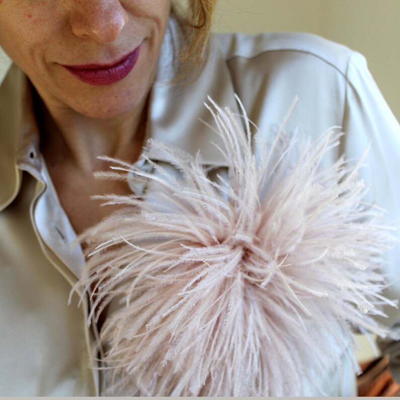 Light Pink Ostrich Feathers Brooch for Evening Gown, Art Deco Vibe ...