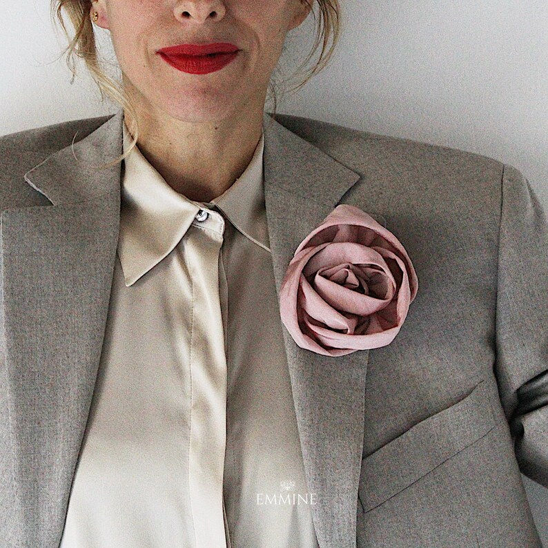 Dusty Pink Rose Lapel Pin for Women Suit Set Taffeta Rose Brooch for ...