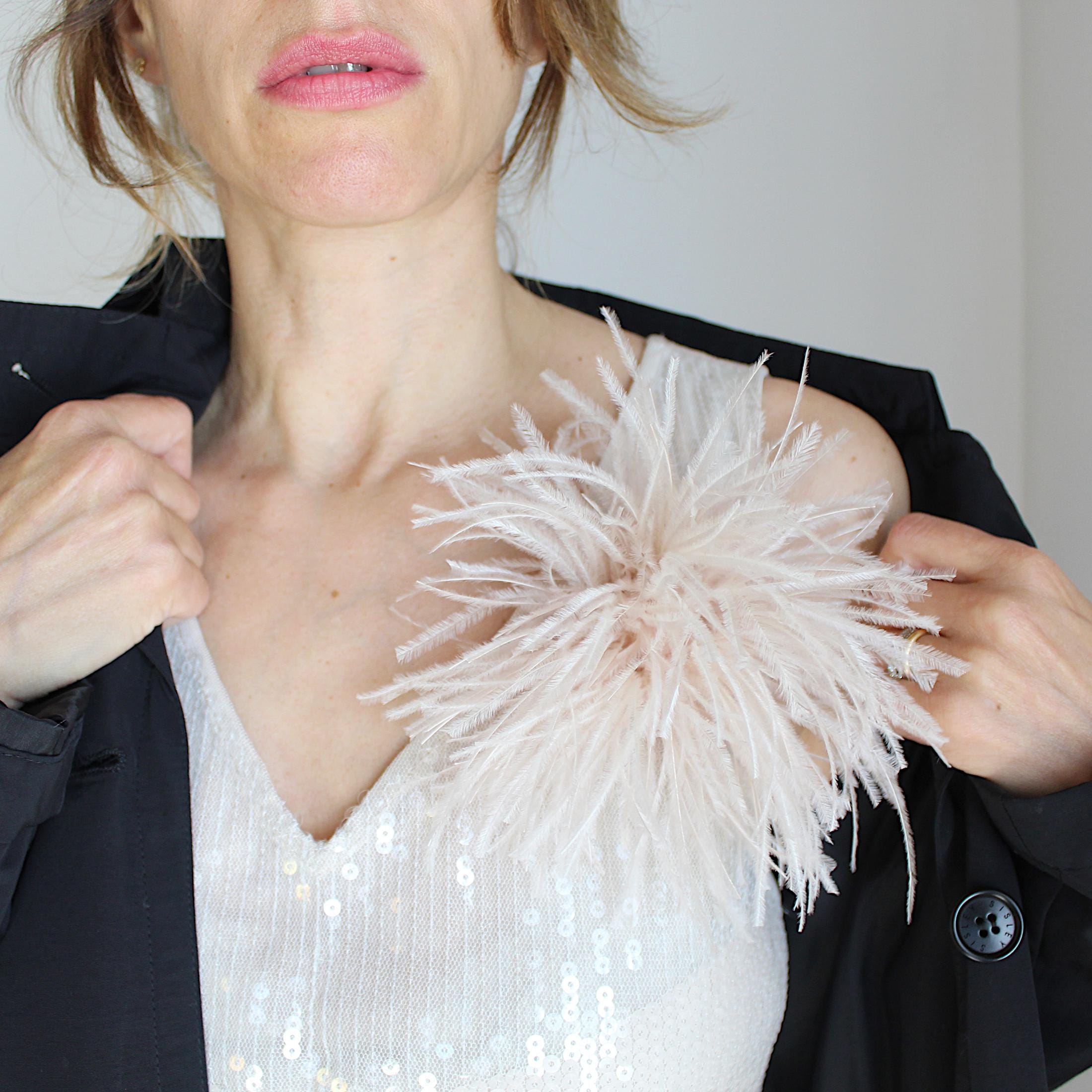 Light Pink Ostrich Feathers Brooch for Fashionable Gift, Pale Pink ...