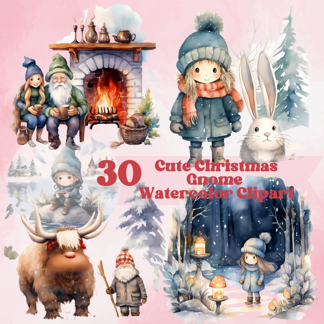 Cute Gnomes Christmas Clipart Watercolor Commercial Use - Etsy