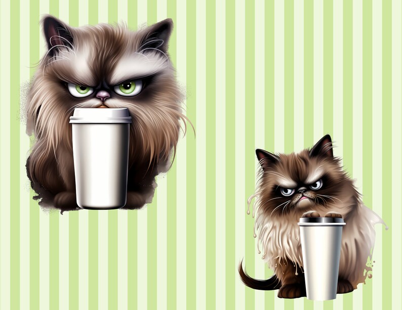 Grumpy Coffee Cat Clipart, Commercial Use, Junk Journal, Card/candle ...
