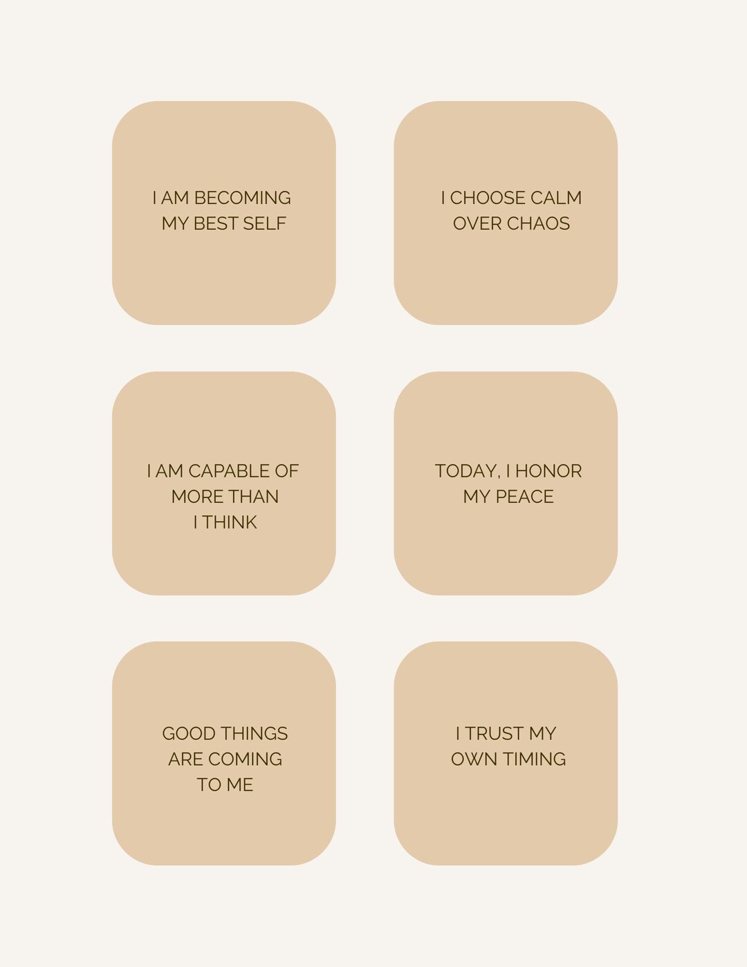Affirmation Cards Printable Neutral Set | Minimalist Modern Positive ...