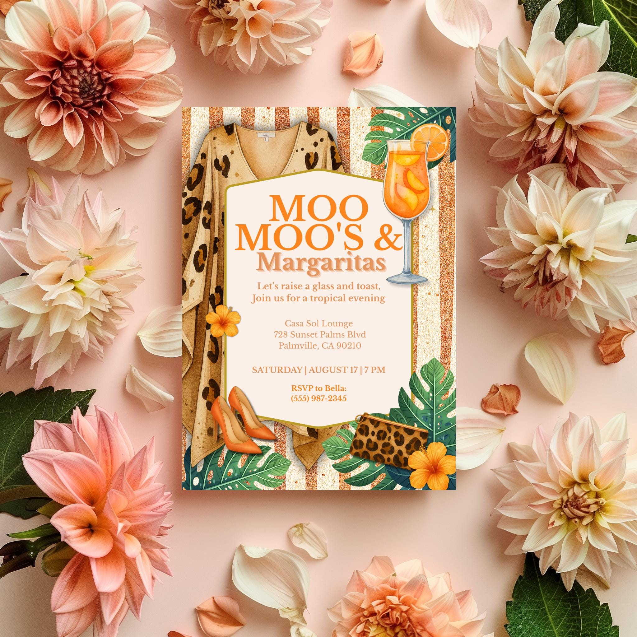 Mumu & Margaritas Invitation, Margs and Moo Moos, Girls Night Invite ...