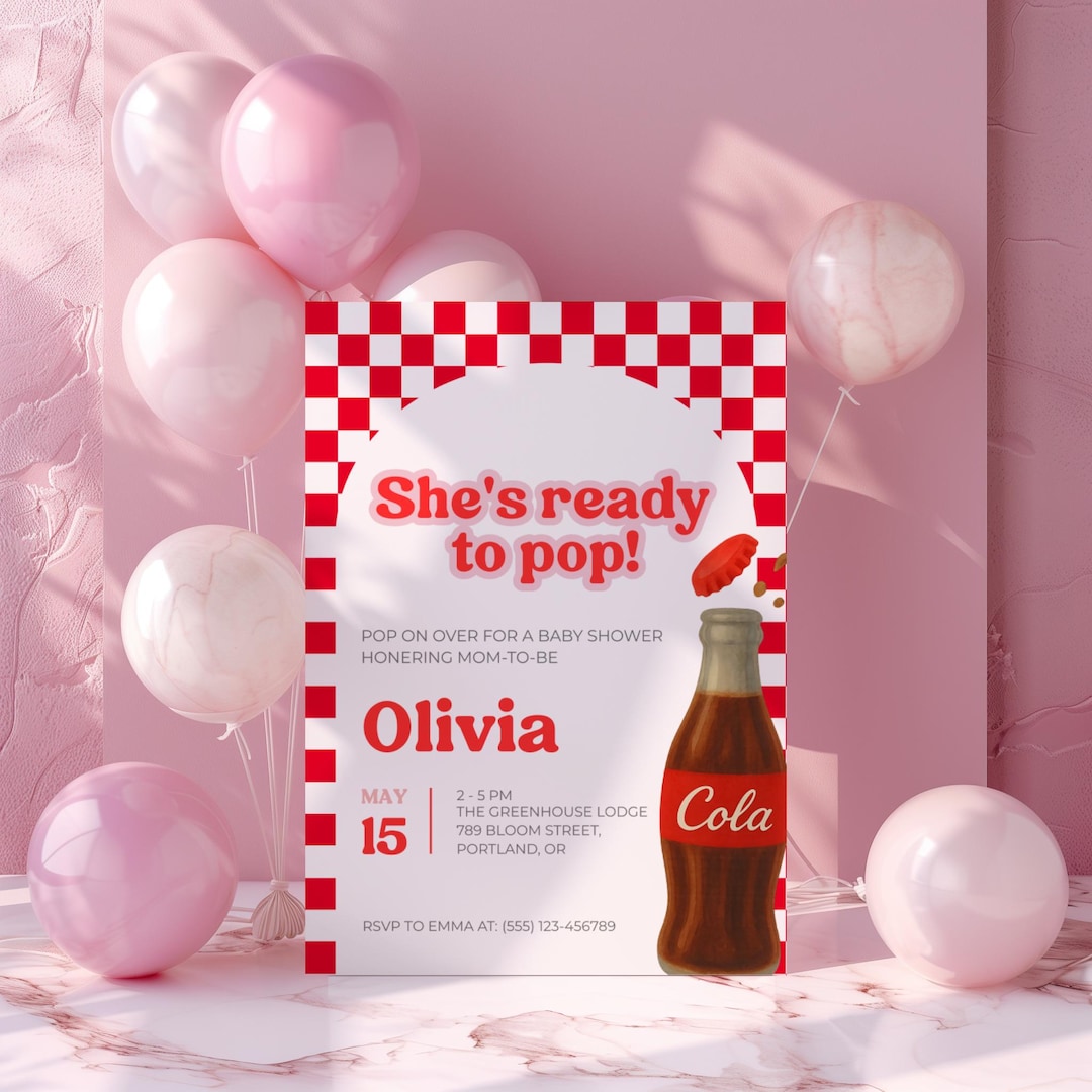 She's Ready to Pop Soda Baby Shower Invitation Template, Editable ...