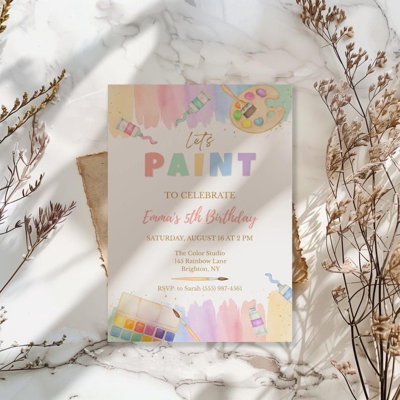 Editable Let’s Paint and Celebrate Invitation. Painting Party Birthday ...