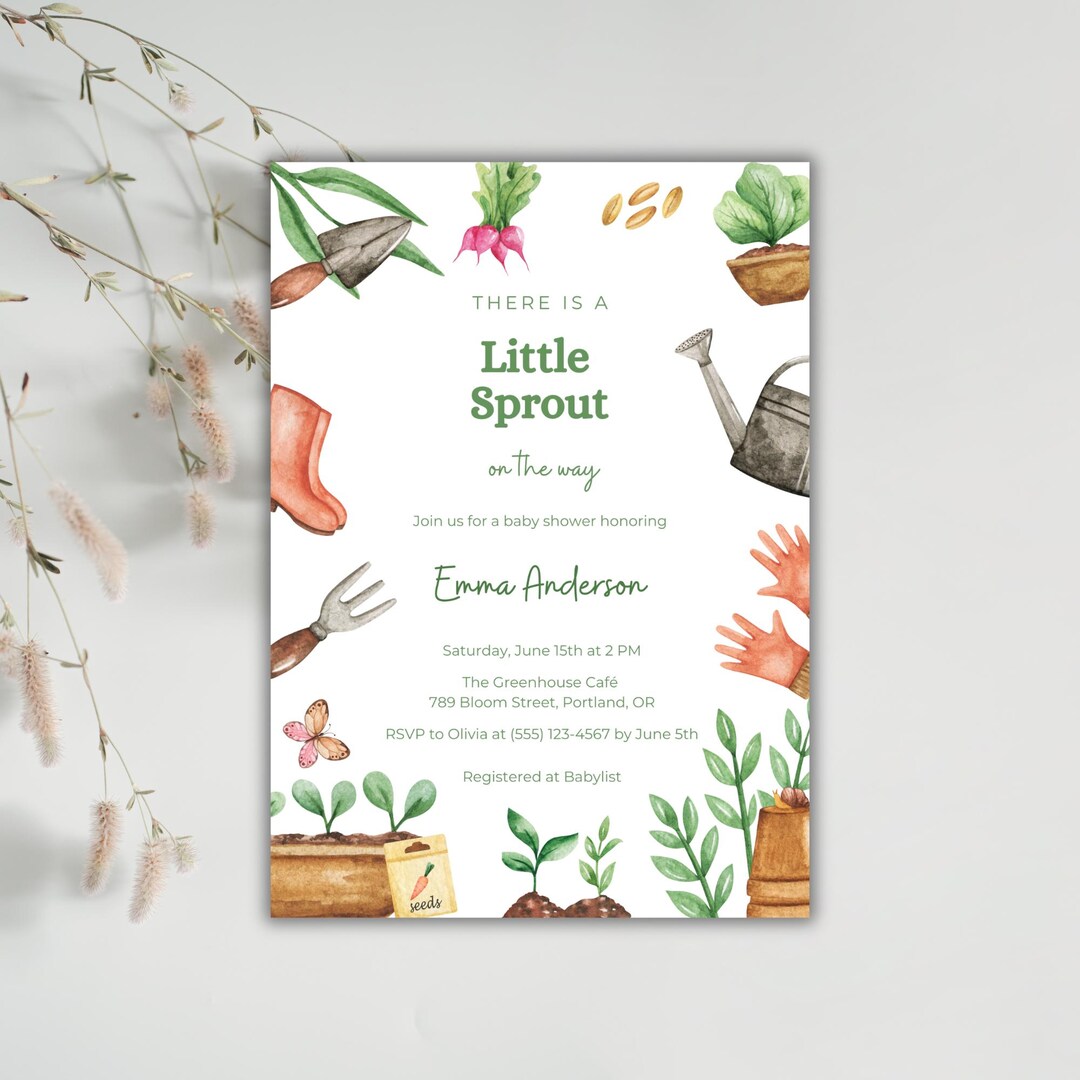 Little Sprout Baby Shower Invitation, Boho Garden Invitation Template ...