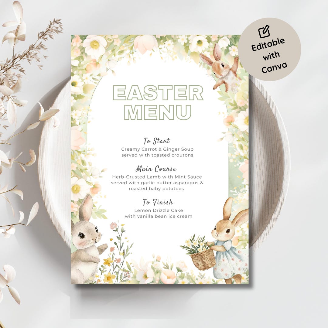 Printable Easter Menu Template, Easter Brunch Menu, Easter Lunch Menu ...