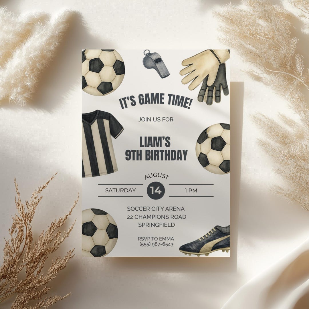 Soccer Birthday Invitation, Football Birthday Party Invite, Editable ...